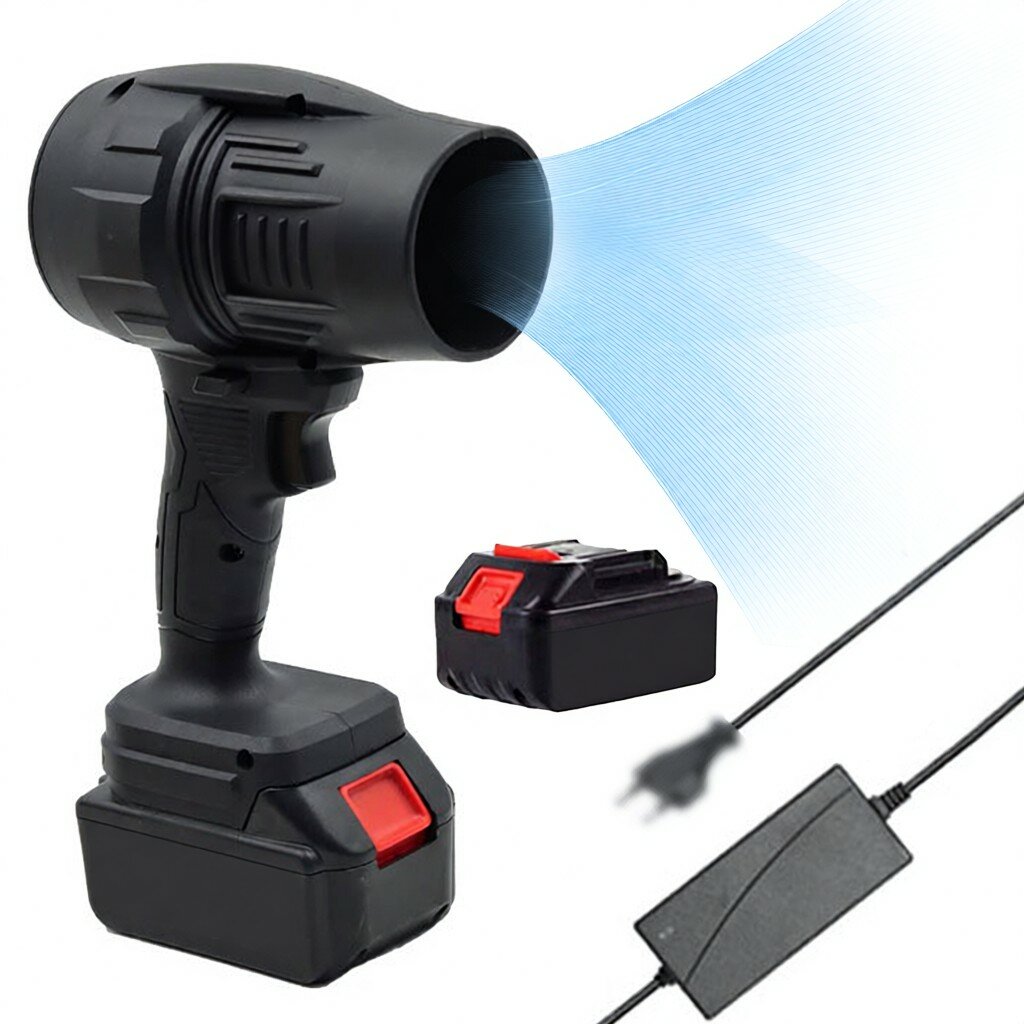 Jet Dry Blower Turbo Jet Fan Черный 21V 2PCS 1500mah Аккумулятор Легкий ТелоТурбинный Мотор Силы Скорость Переключатель Уборка Листьев Дом