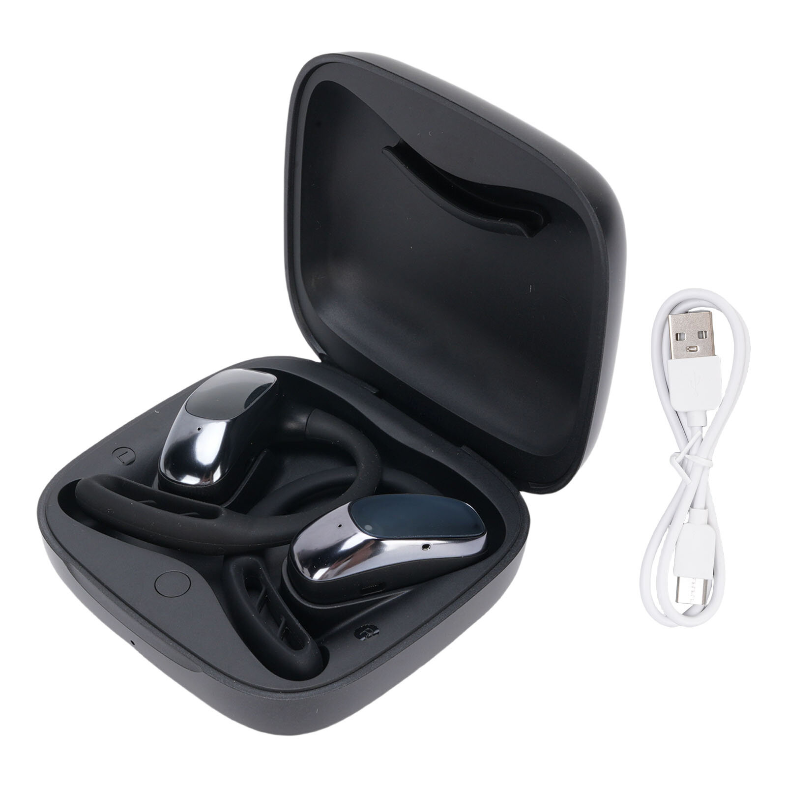 Беспроводные Bluetooth-наушники с двусторонним переводом на 144 языка и заушным креплением, черные.