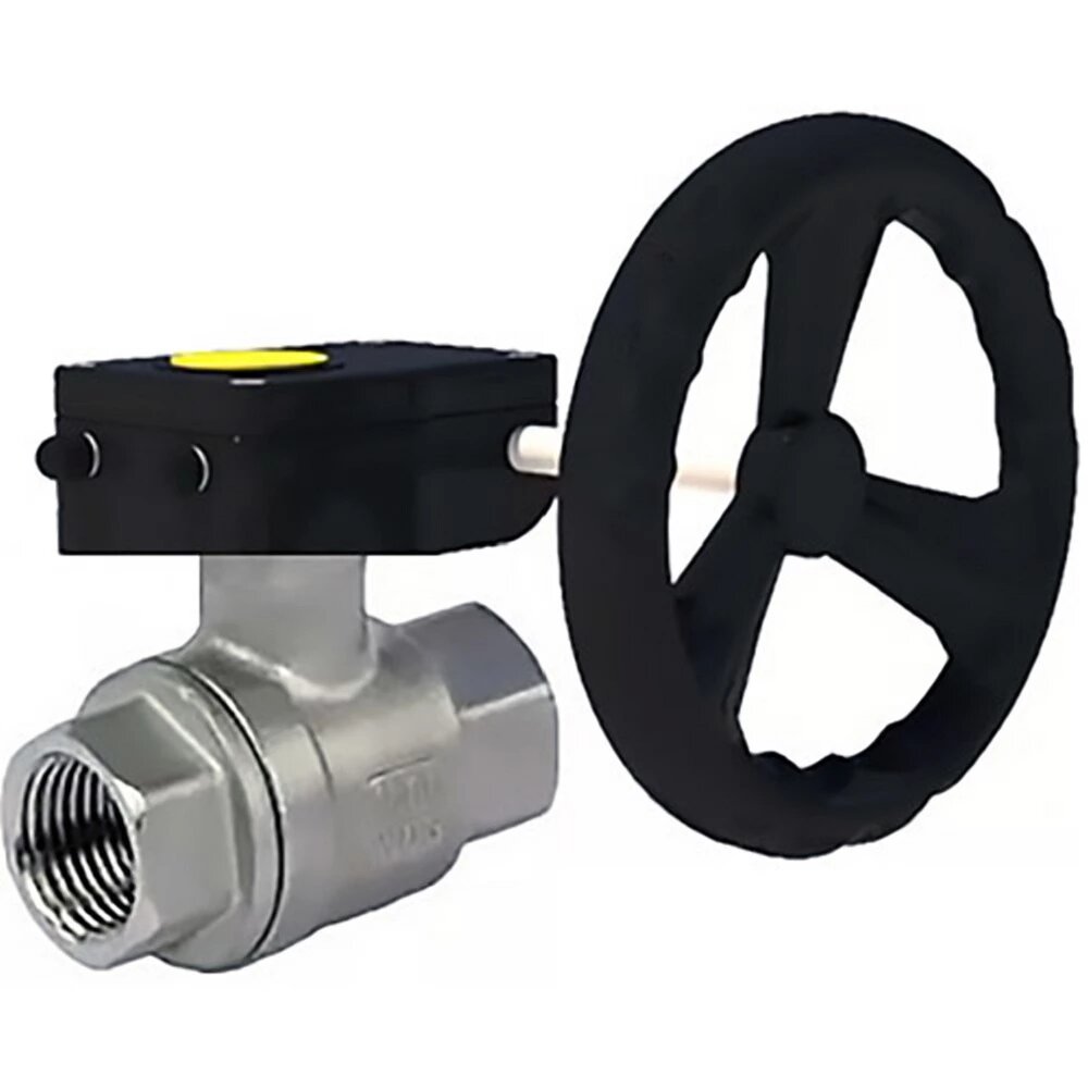 Кран шаровой DN.ru кшмп.316.230-ISO 2 1/2" Ду65 Ру40 полнопроходной двухходовой, нержавеющая сталь SS316, внутренняя резьба, уплотнение - PTFE, с редуктором DN. ru HAM-1