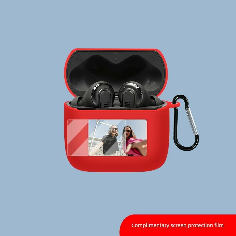 Чехол JBL TOUR PRO 3 китайско-красного цвета с прозрачной защитной пленкой и антисъемным кольцом
