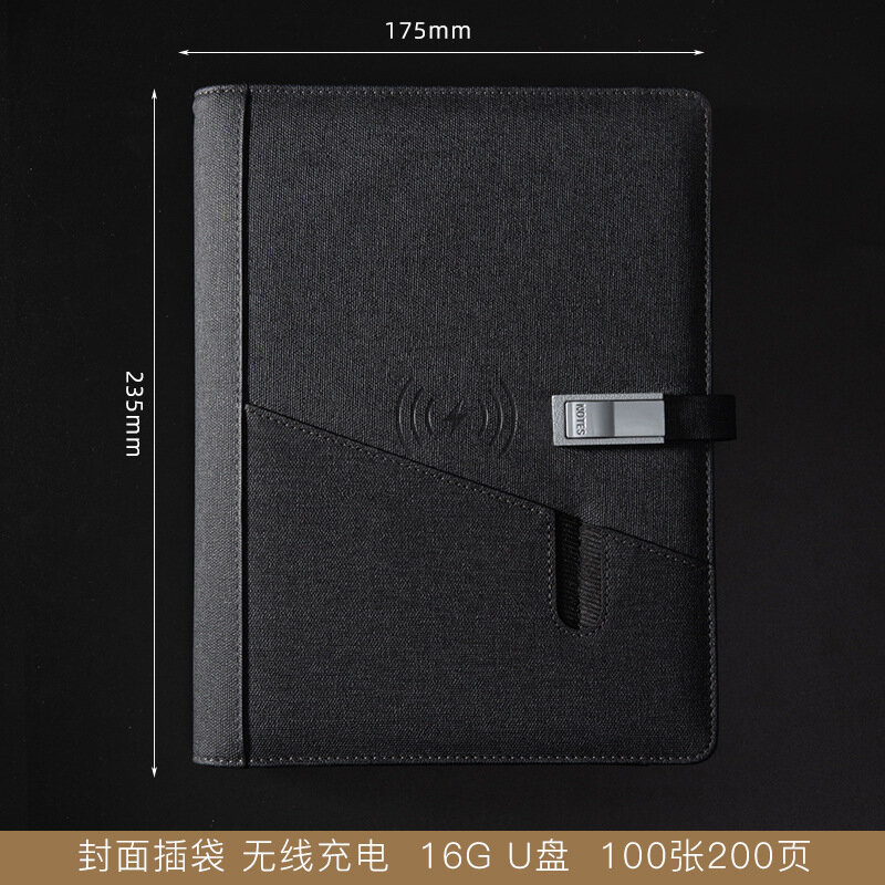 Многофункциональный бизнес-блокнот формата А5 с возможностью замены страниц, с встроенным пауэрбанком, с возможностью нанесения логотипа, портативный.