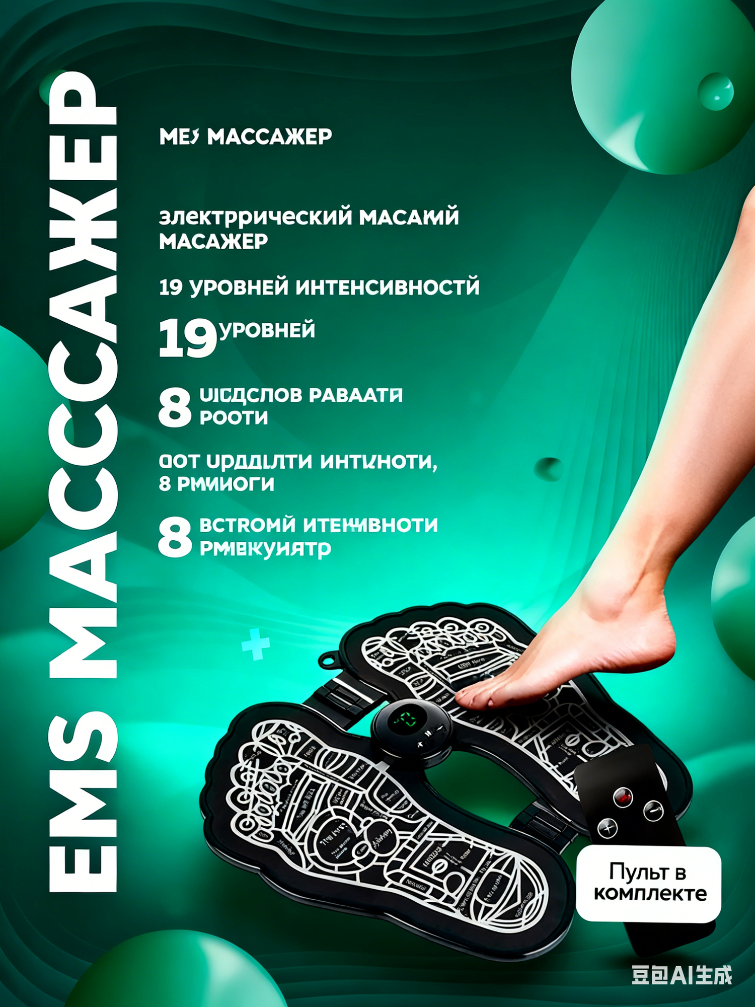 Массажер для ног электрический компрессионный, Массажный коврик вибрационный, Миостимулятор для ступней, мышц, токовый ,