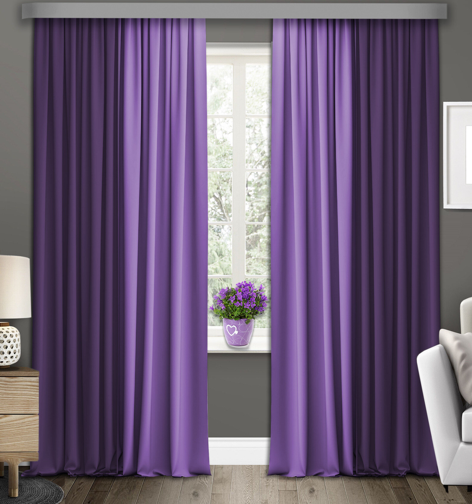 Комплект штор для комнаты COMMOD, габардиновые 2 шт, высота 260см, ширина 290 см, цвет сиреневый/фиолетовый.