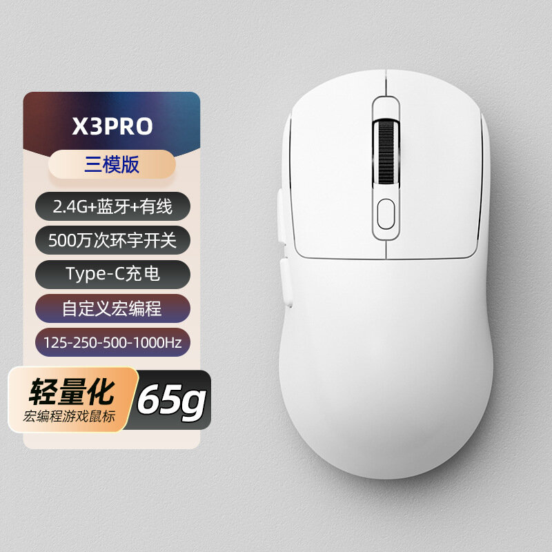 Эргономичная беспроводная мышь 2.4G Bluetooth 3-в-1 перезаряжаемая, белая (X3 без дисплея)