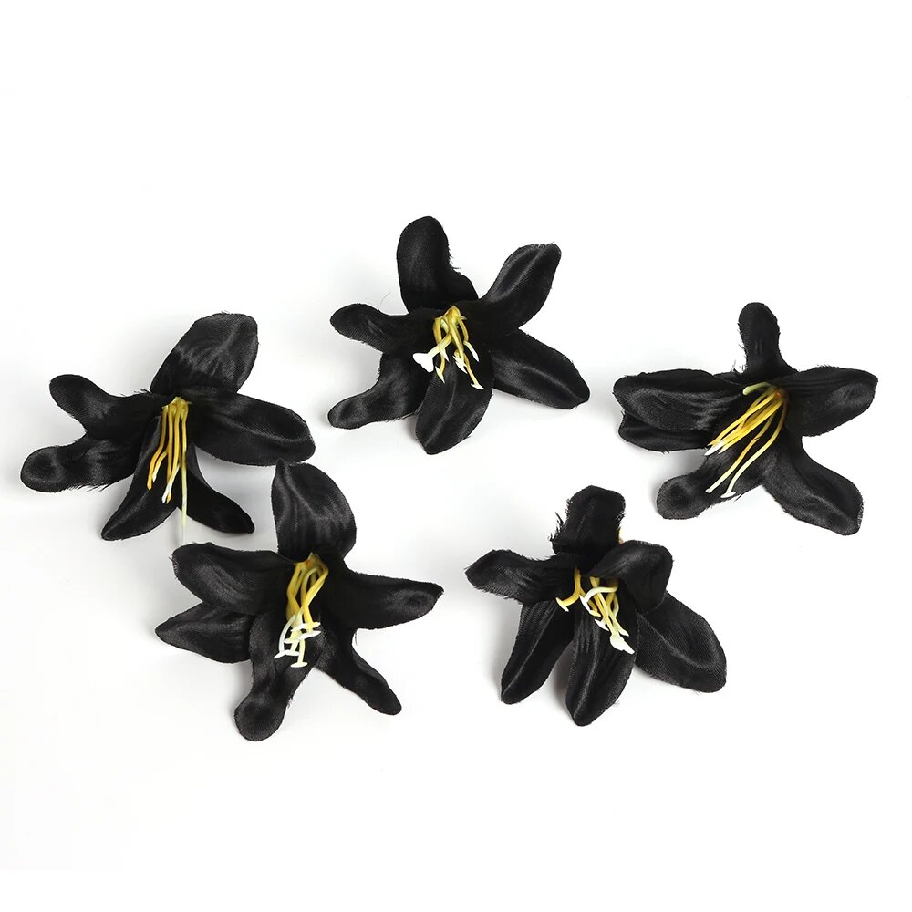 5 шт, черные искусственные шелковые цветы для декора F