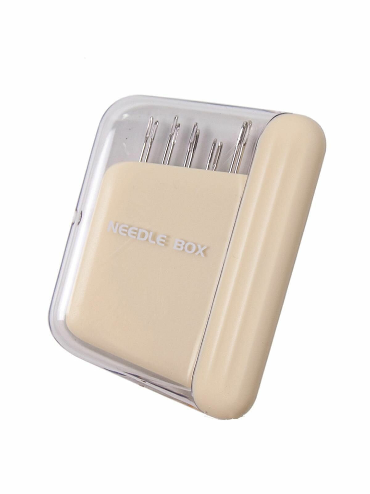 Набор из 10 швейных игл из нержавеющей стали с магнитным футляром и нитковдевателем, Молочно-абрикосовый цвет