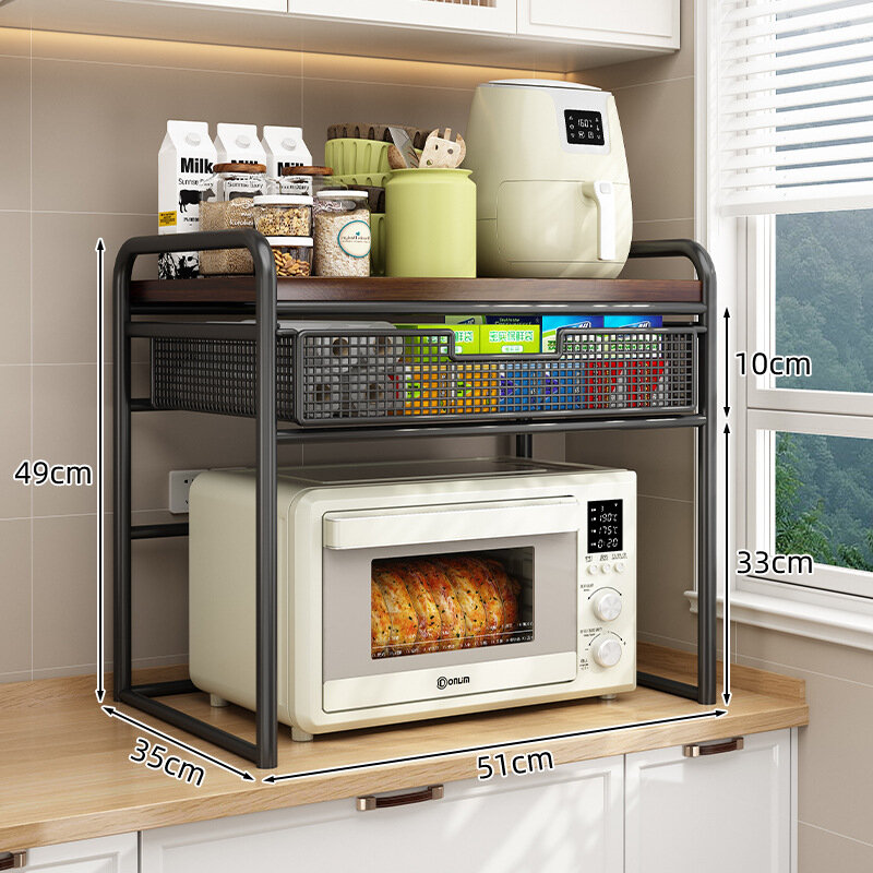 Кухонная полка для микроволновой печи, многоуровневая полка для печи, выдвижная полка для хранения пищевой пленки, многофункциональная полка для специй