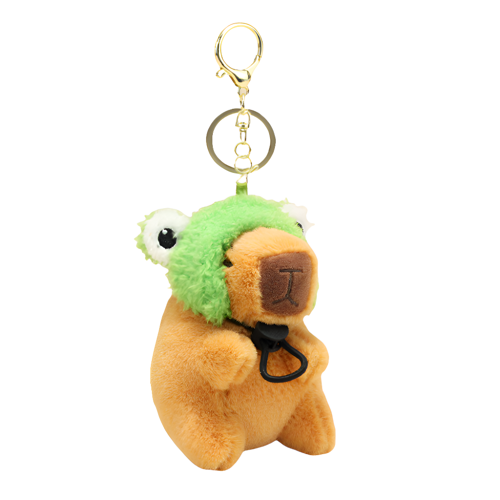 Милый брелок-брелок унисекс AOAOXIONG Капибара Плюшевый шарм, Capybara with Frog Hat, высота 11 см