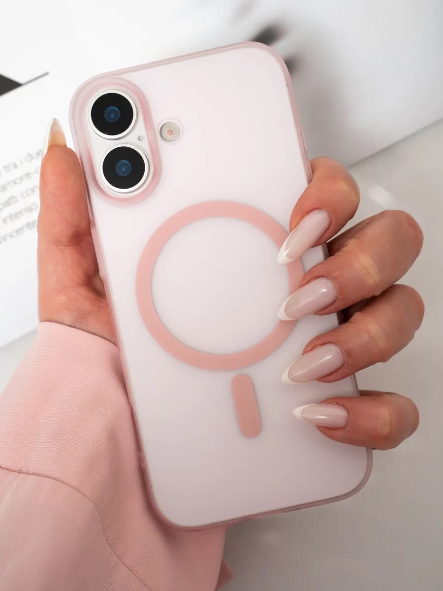Чехол О'Кейси, для iPhone 17, MagSafe, матовый, бесцветный и розовый