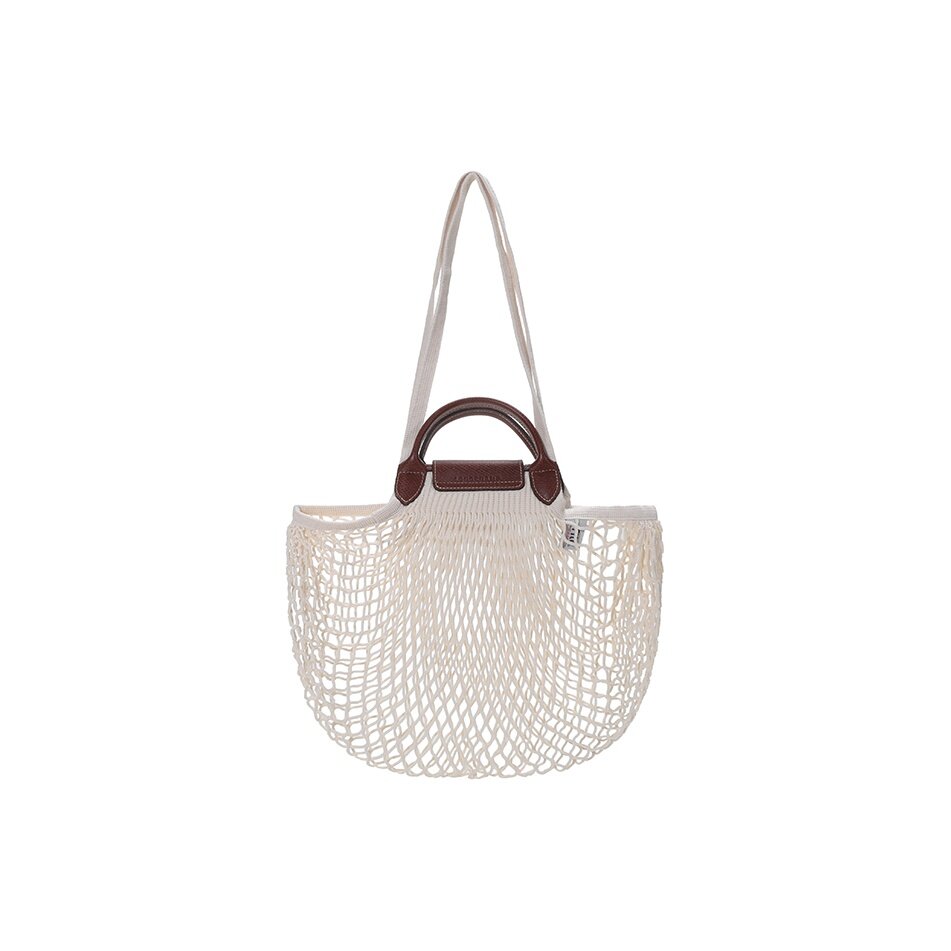 Сумка Longchamp Le Pliage Filet, фактура перфорированная, ecru — фото 1