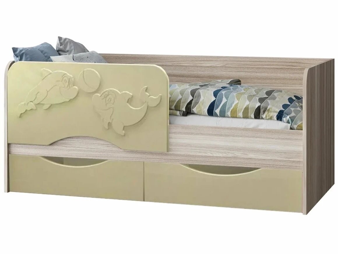 Детская кровать МДФ 80х160 (Ясень шимо светлый, Ваниль матовая)