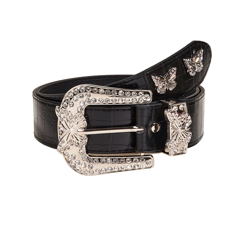 Винтажный пояс-бабочка на талии с блестящей кристаллической пряжкой в стиле ковбой, блестящий пояс в изысканном впечатляющем ковбойском стиле