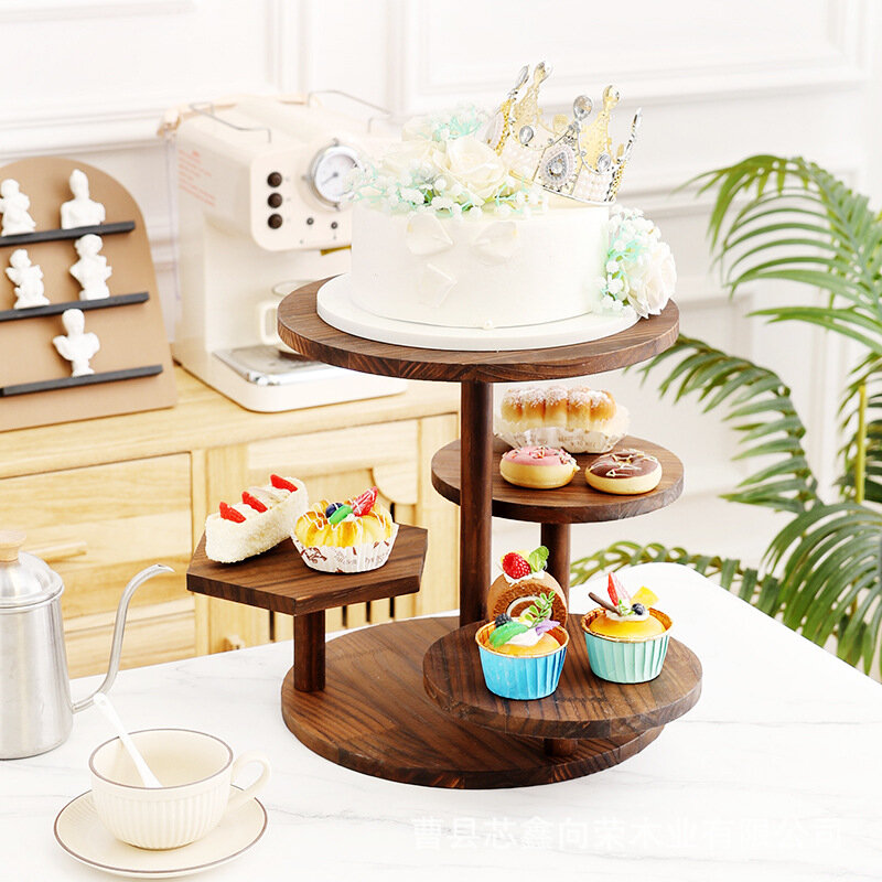 Стойка для десертов из массива дерева, многоярусная подставка для кексов, настольная подставка для закусок, натуральная деревянная подставка для десертов, деревянная подставка для тортов