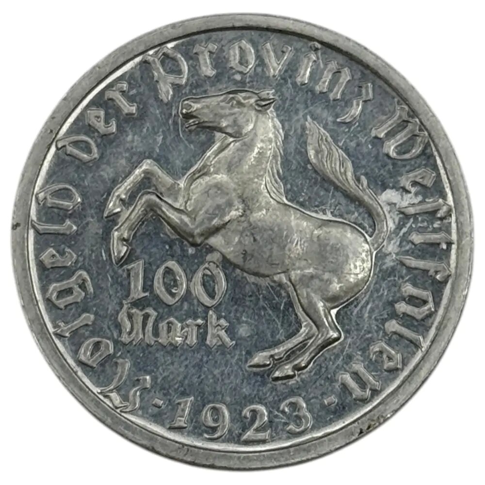 Веймарская Республика, Вестфалия 100 марок 1923 г. (Аннетте фон Дросте-Хюльсхофф) (Al) (Proof)
