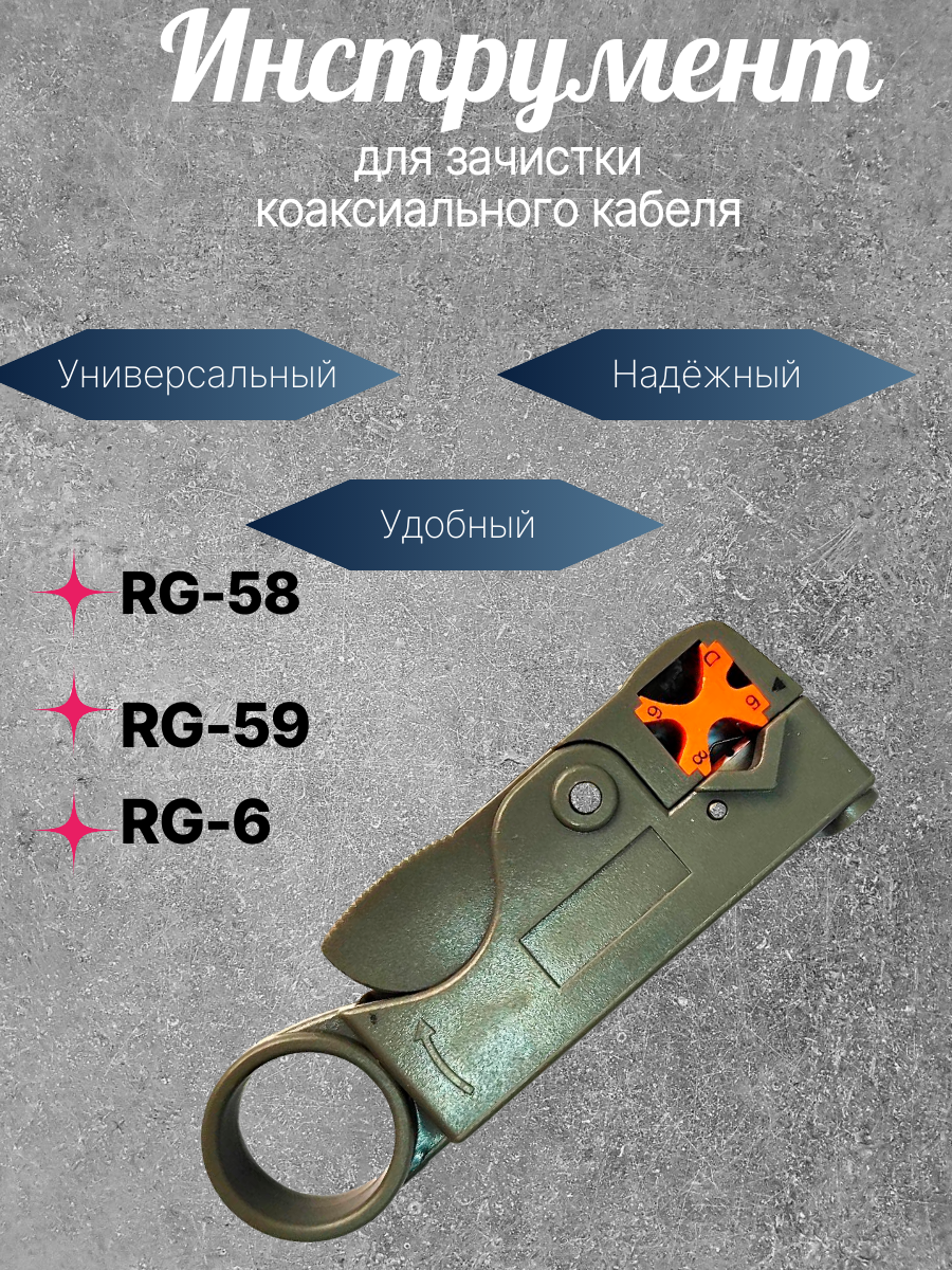 Инструмент для зачистки коаксиального кабеля RG-58, RG-59, RG-6
