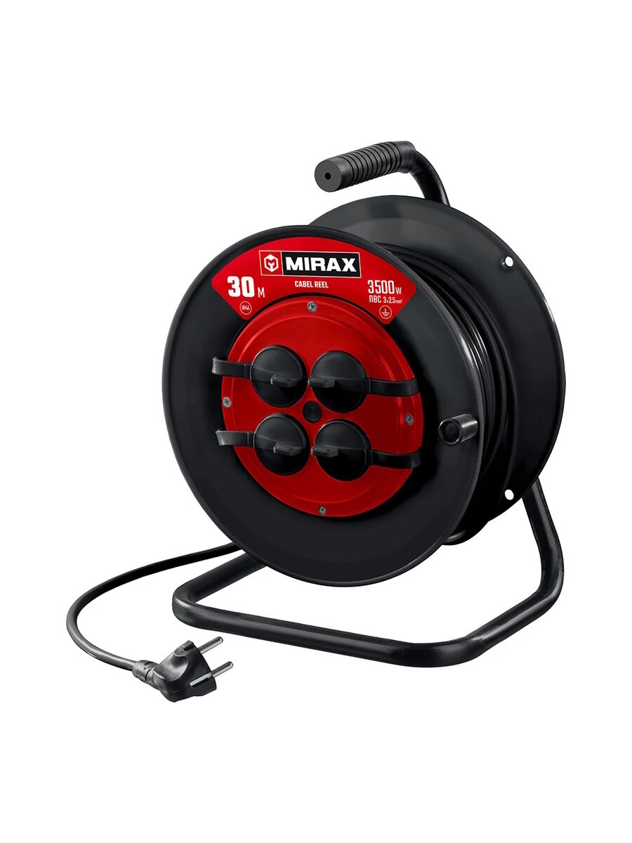 Силовой удлинитель на катушке Mirax 55051-30, 3 х 2.5 мм2, 30 м, 3500 Вт