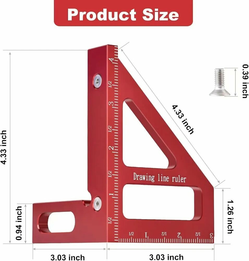 Линейка/угольник строительный 112мм х 79мм, Металл