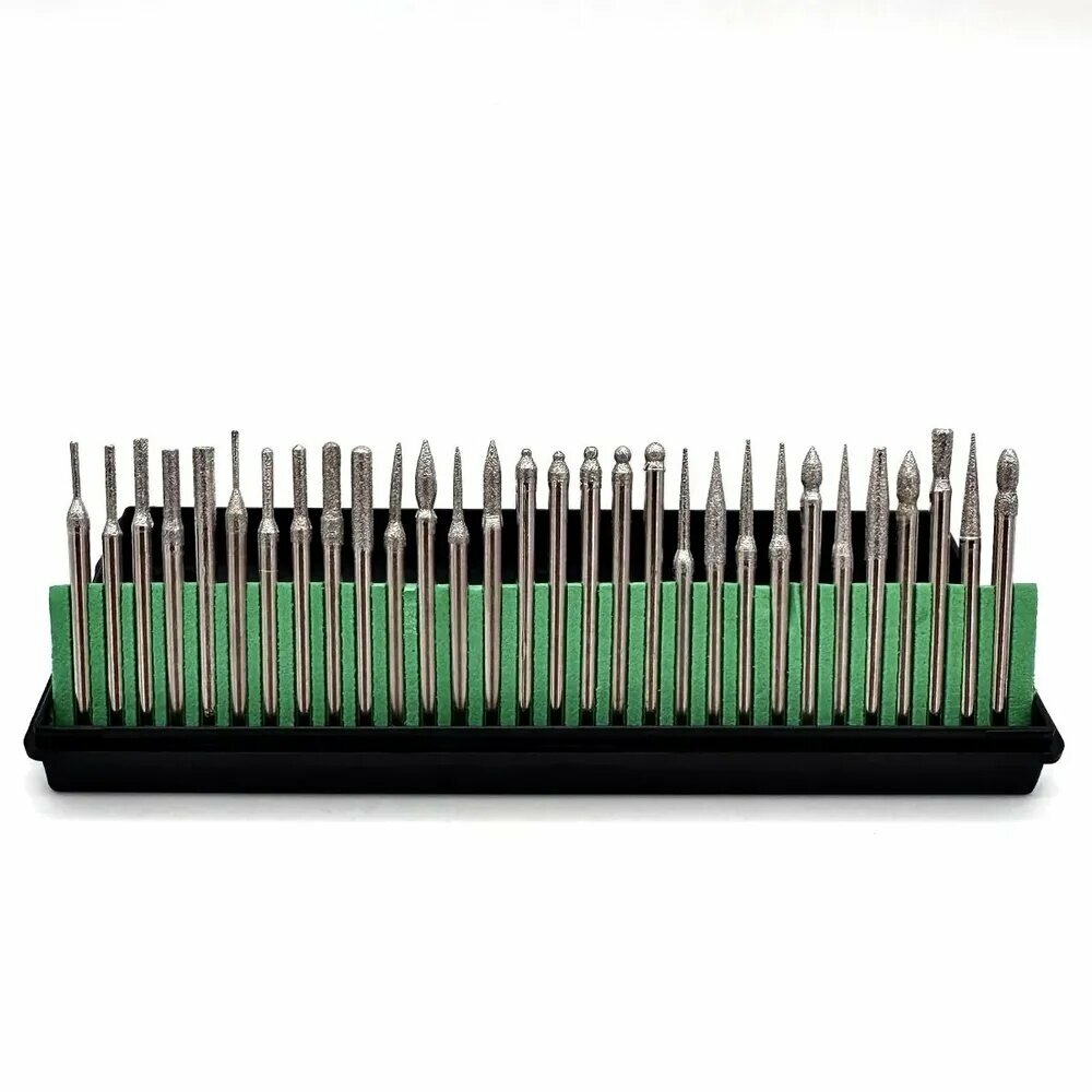 Набор алмазных фрез, шарошек для гравера 30 шт, хвостовик 3мм