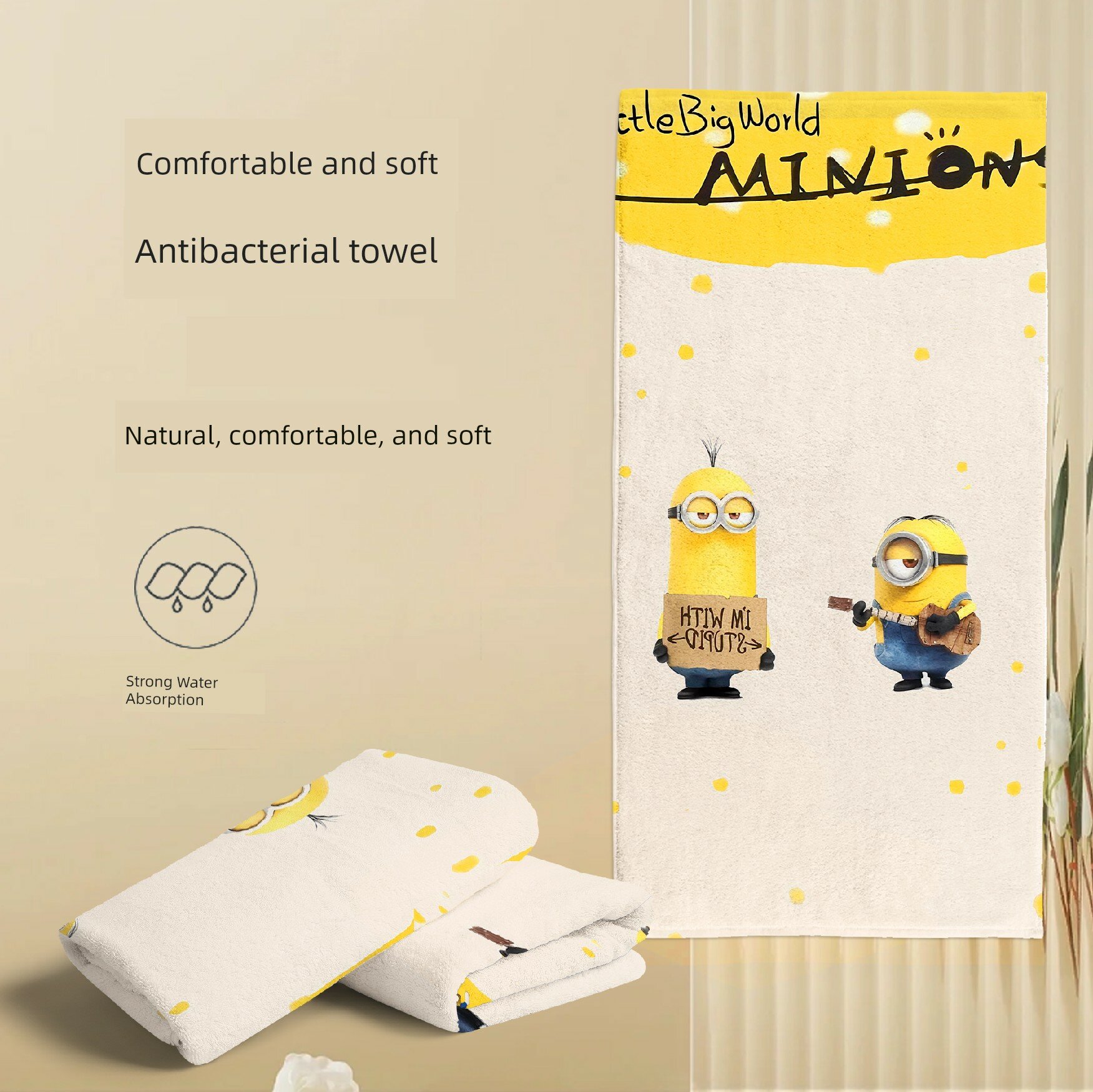 Спортивное полотенце Minions впитывает воду и удаляет пот для занятий фитнесом, бега на свежем воздухе, бадминтона,