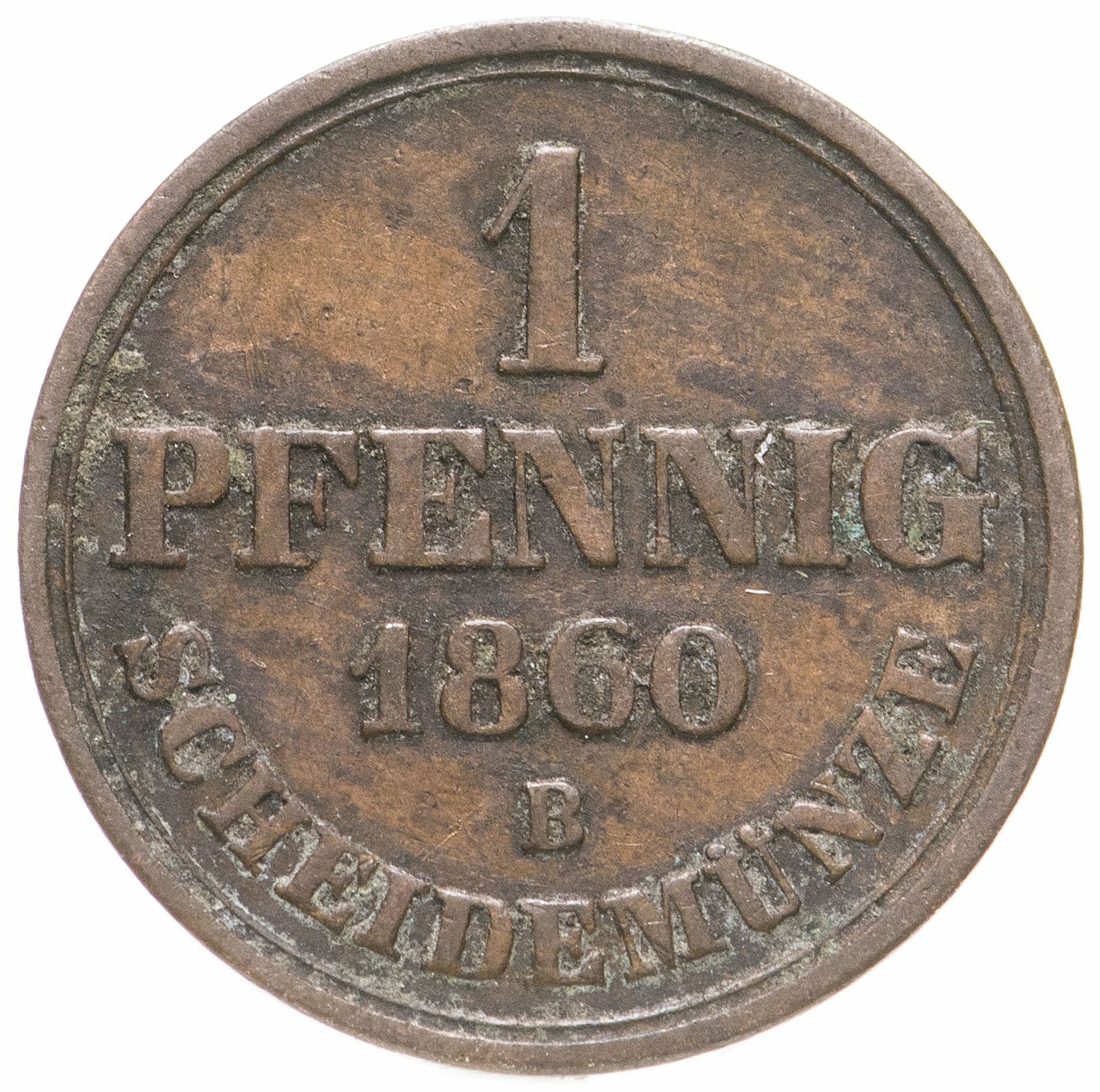 Германия, Королевство Ганновер 1 пфенниг 1860 В, Медь, в сохранности VF-XF