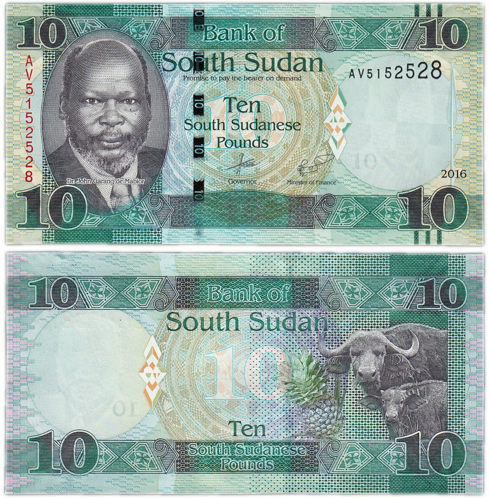 Южный Судан 10 фунтов 2016 "Животные Буйвол" Рick-12b