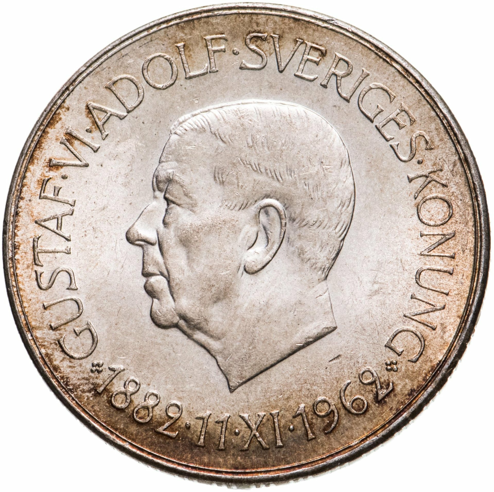 Швеция 5 крон 1962 "80 лет со дня рождения Густава VI Адольфа", Серебро 400, в сохранности UNC