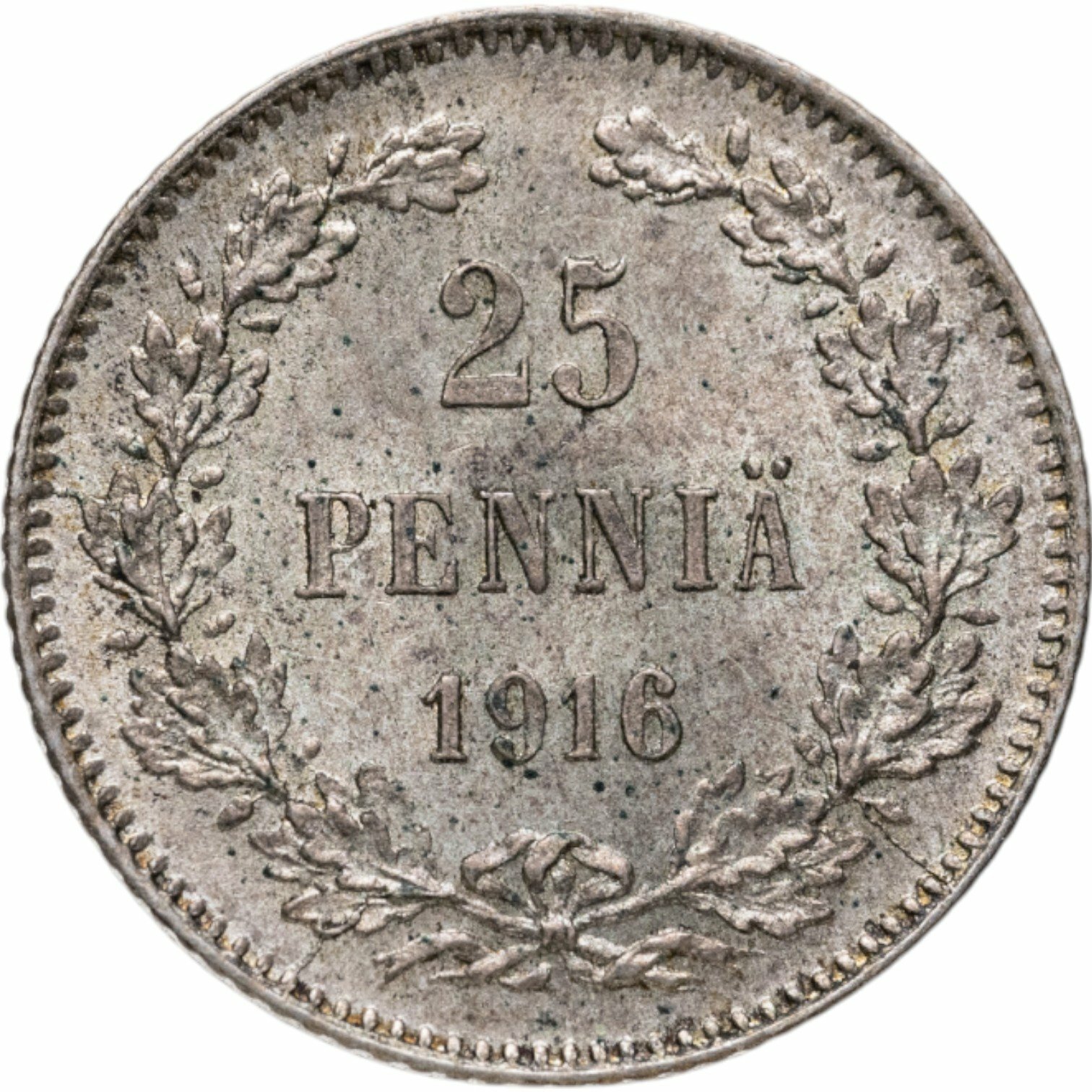 25 пенни pennia 1916 S Российская Финляндия, Серебро 750, в сохранности AU