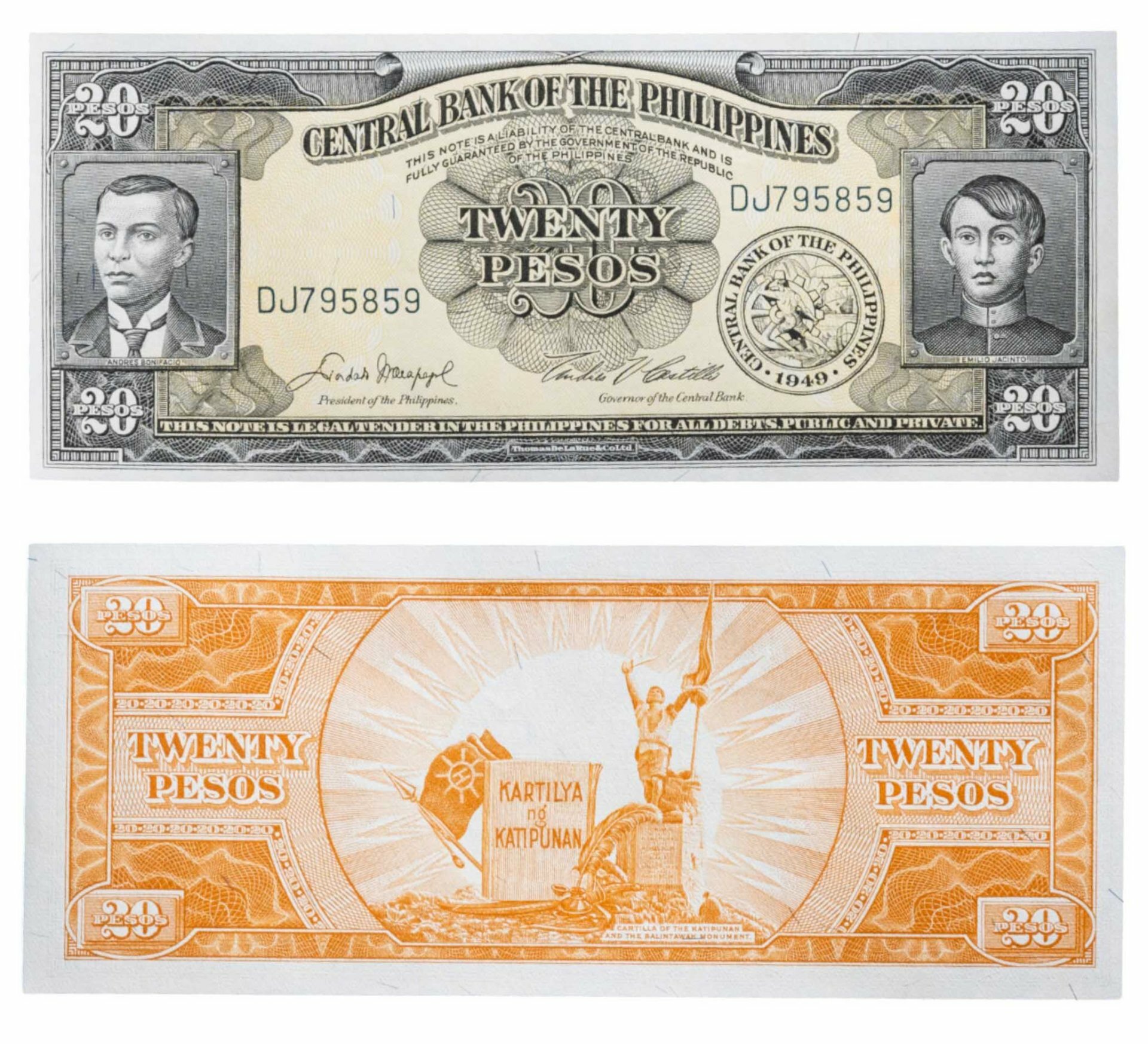 Филиппины 20 песо 1949 Macapagal & Castillo P-137d