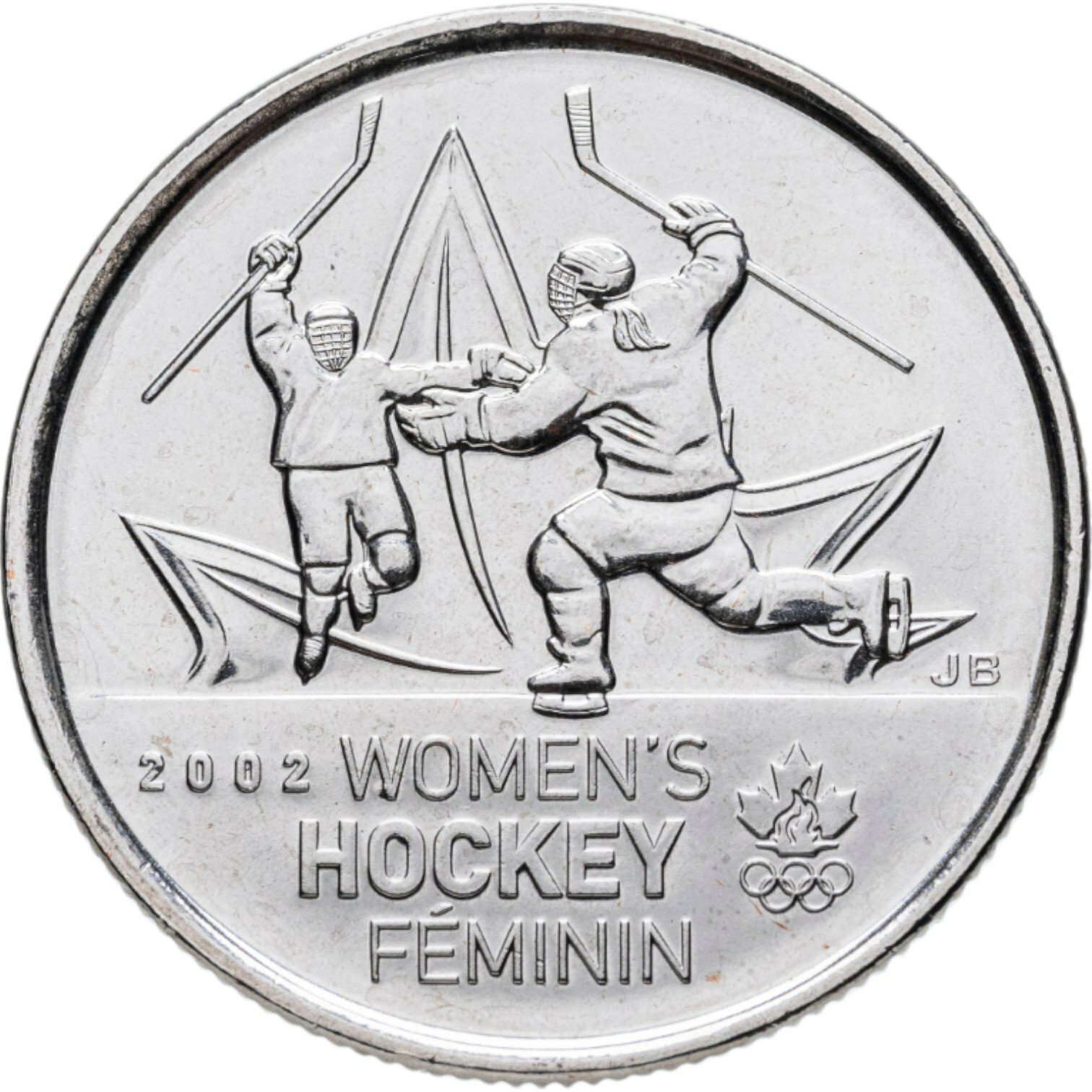Канада 25 центов cents 2009 "Женский хоккей", Сталь, плакированная никелем, в сохранности UNC
