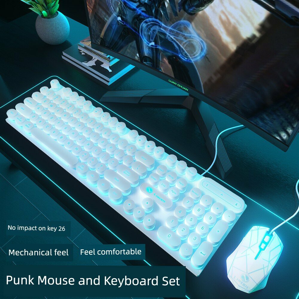 Комплект проводной клавиатуры и мыши, механический стиль, для киберспорта, офиса, ноутбука, настольного компьютера, в