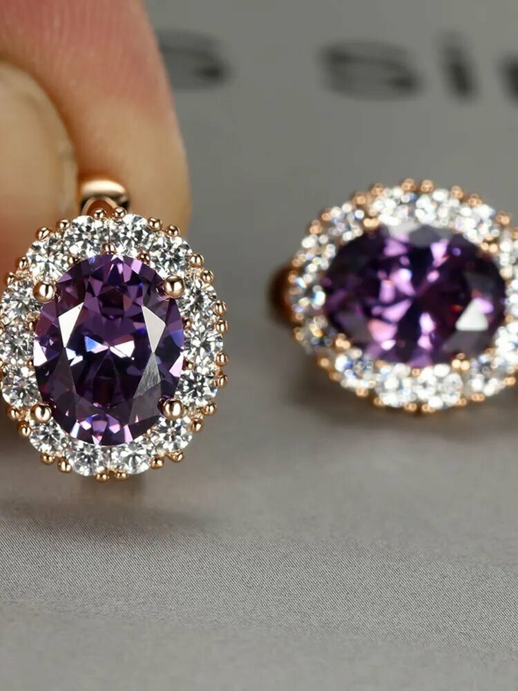 Серьги пусеты, Swarovski Zirconia, размер 13 мм, белый/золотистый — фото 1