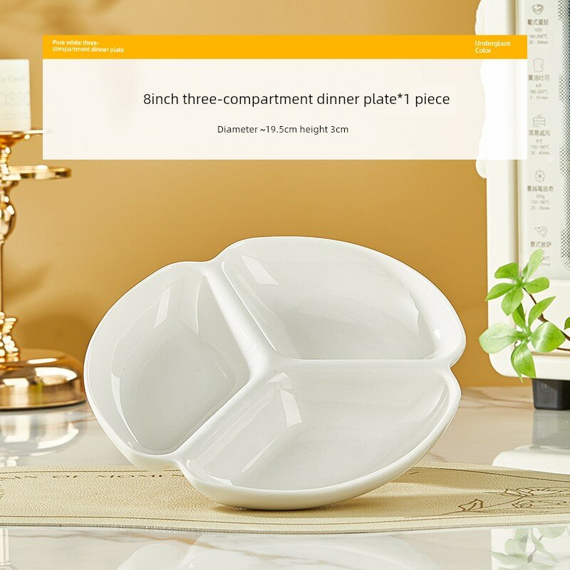 8-дюймовая керамическая тарелка с тремя секциями, пригодная для микроволновки и пара, для повседневного приёма пищи