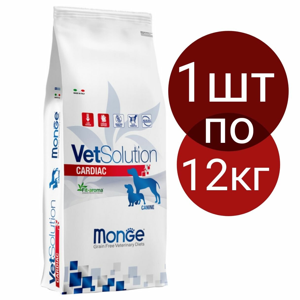Корм сухой Monge VetSolution Dog Cardiac для собак при заболеваниях сердца (1шт по 12кг)