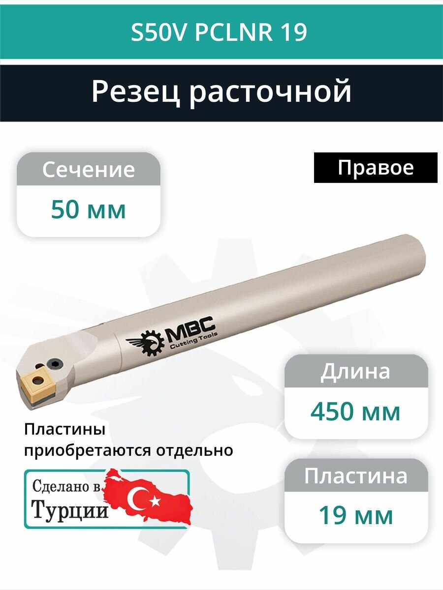 S50V PCLNR 19 внутренний токарный расточной резец правый, 50 мм / пластина CNMG 1906**