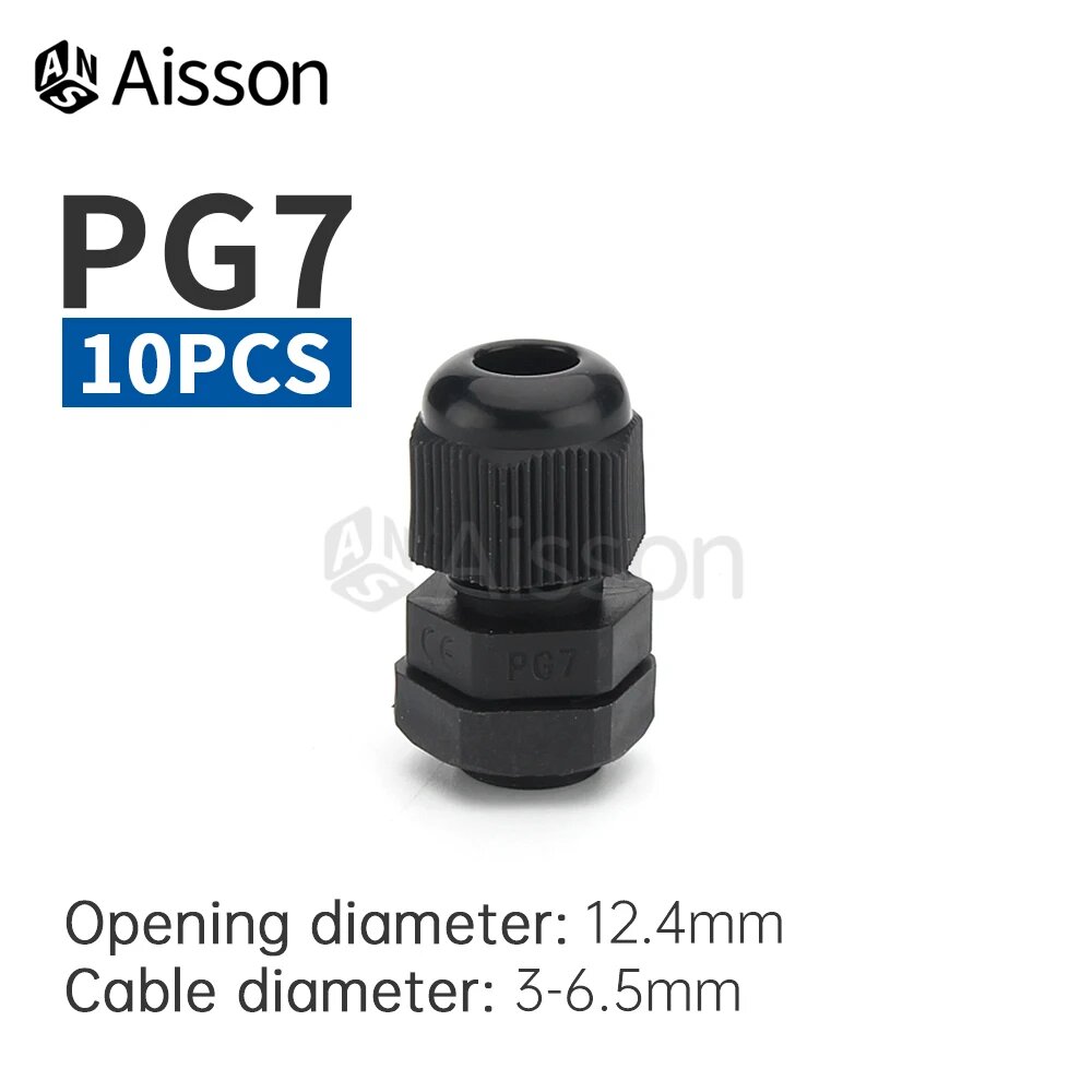 Водонепроницаемые кабельные вводы PG7 PG9 PG11 PG13.5 PG16 PG19 нейлоновые 10 шт PG7 Black