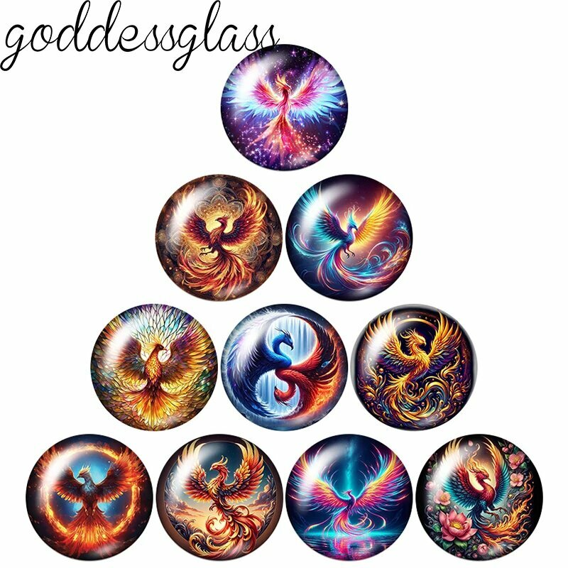 Огненный Феникс Птица поднимает из пепла, 10 шт, 12 мм/18 мм/20 мм, круглый фотостеклянный кабошон с плоской задней частью, фурнитура для изготовления, кнопки «сделай сам»