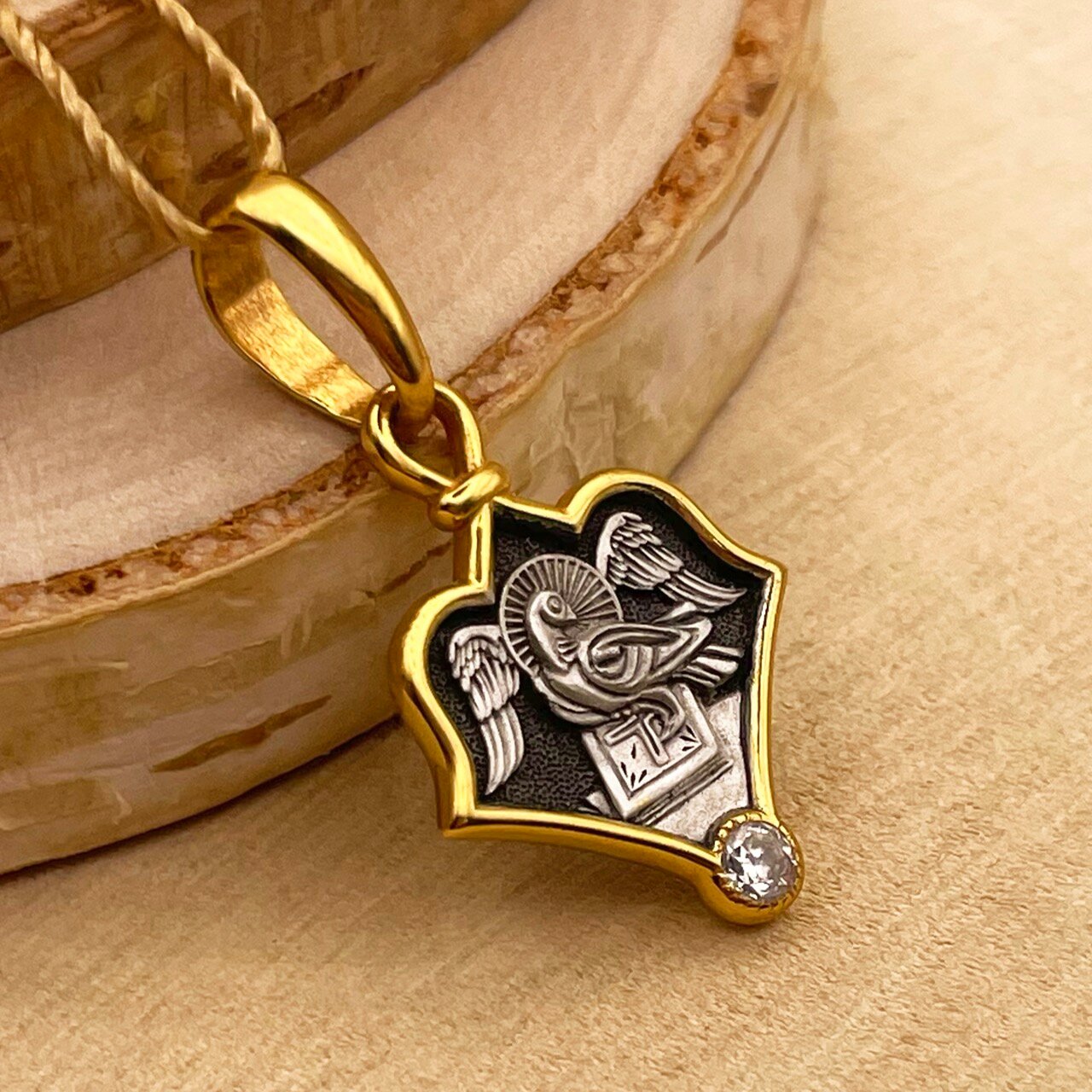 Подвеска, серебро, 925 проба, золочение, оксидирование, фианит