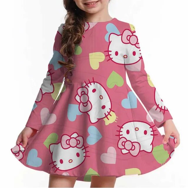 Это платье с длинными рукавами Hello Kitty идеально подойдет девочкам для вечеринок и детских каникул весной, а также для повседневной носки осенью.