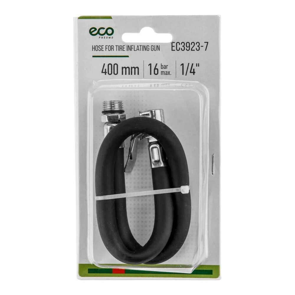 Шланг для пистолета подкачки шин ECO 400 мм, 1/4" EC3923-7, резиновый шланг с резьбовым соединением, прочный элемент