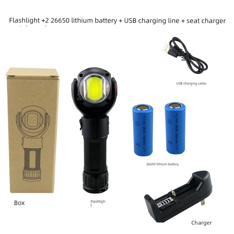 360° поворотная магнитная головка T6 яркий рабочий светильник фонарь с 2x батареями 26650, фонарём, зарядным кабелем и