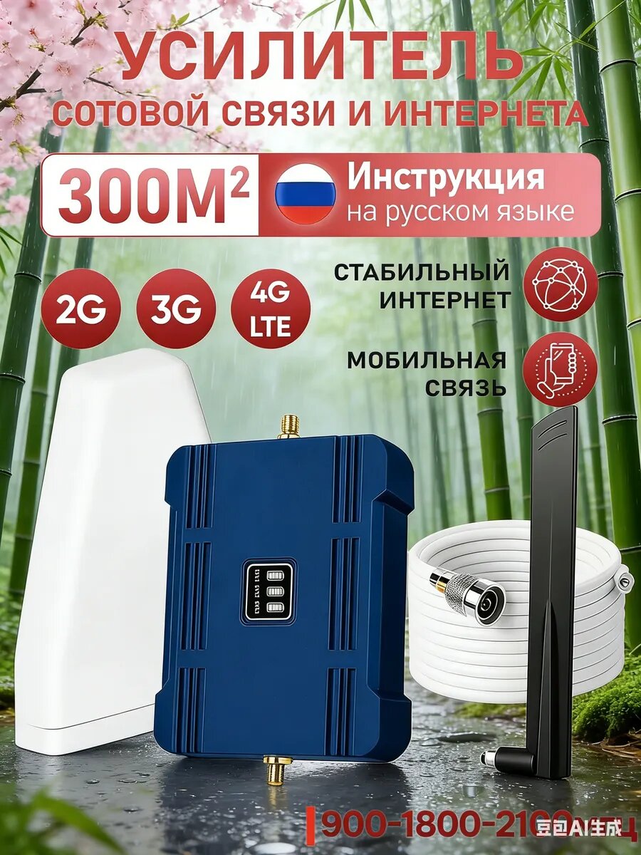 Усилитель сотовой связи 900/1800/2100 МГц (2G/3G/4G): до 70 км, направленный, синий, 1.3 кг