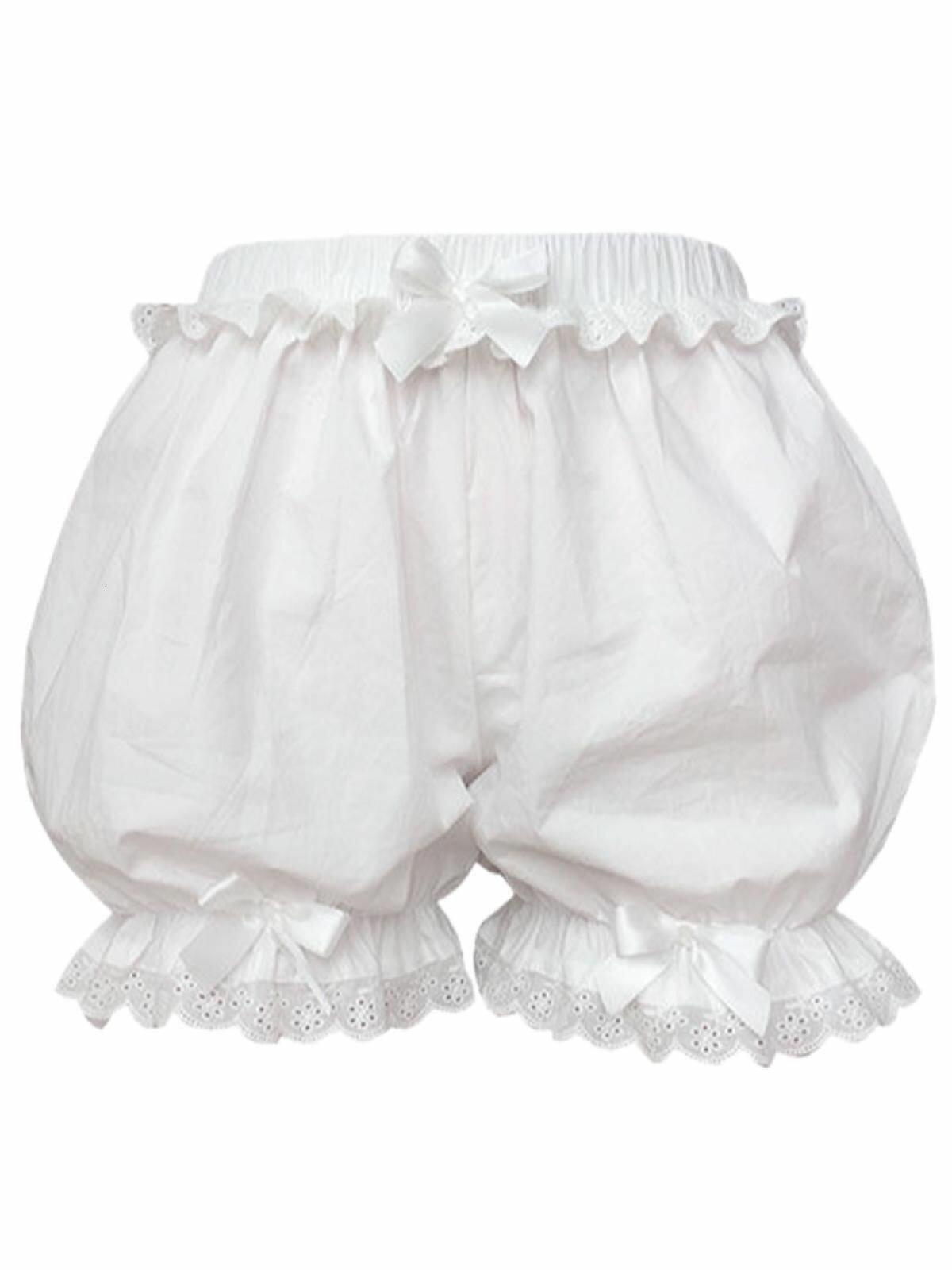 Белые кружевные трусы-шорты с рюшами, - L