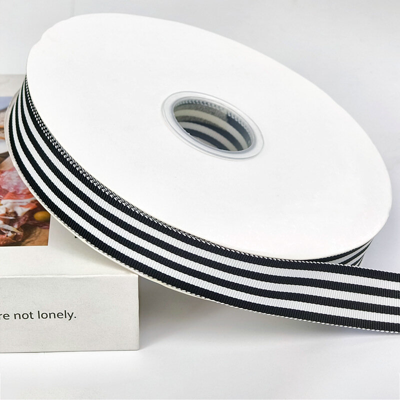 Полиэстеровая пряжа-окрашенная лента для шляпы черно-белая полосатая в наличии, простая тканая лента для сумки, ручная работа, аксессуары для одежды