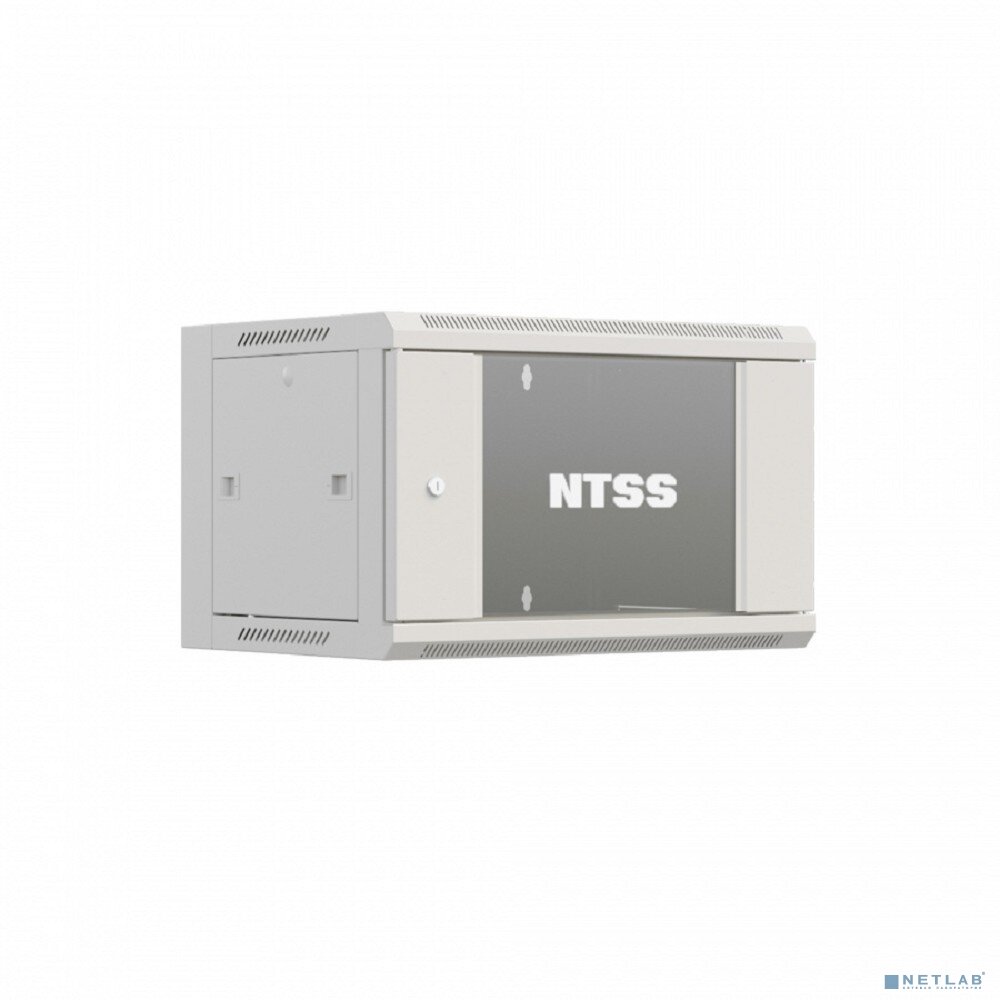 NTSS Шкаф настенный телекоммуникационный NTSS W 9U 600х450х500мм, 2 профиля 19, дверь стеклянная, боковые стенки съемные, задняя стенка, разобранный, серый RAL 7035 NTSS-W9U6045GS