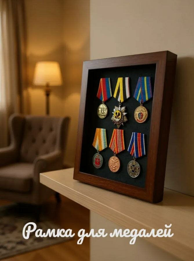 Рама футляр ручной работы для медалей, орденов и нагрудных знаков черная