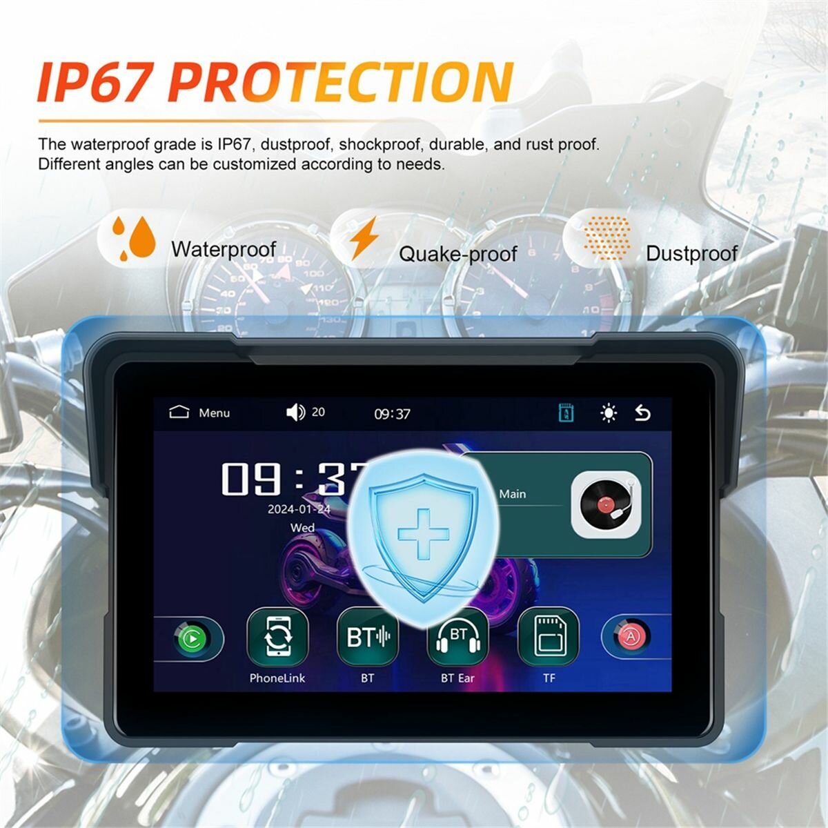 7-дюймовый экран навигации DVR для мотоцикла, беспроводной Carplay для Android Auto Bluetooth, портативный монитор, мультимедийный плеер