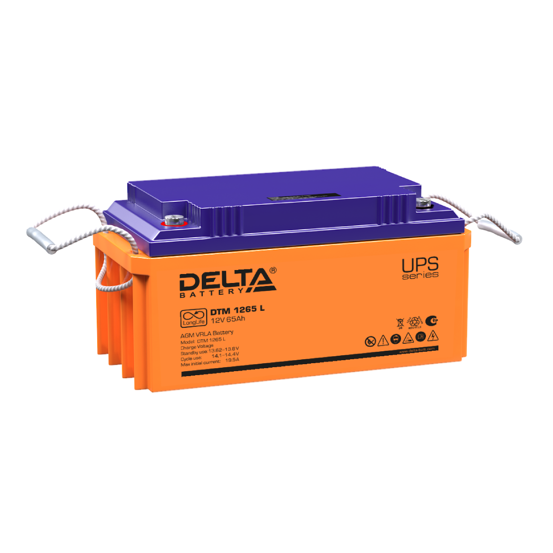 Аккумуляторная батарея Delta DTM 1265 L, 12 В, 65 Ач, оранжевый/синий
