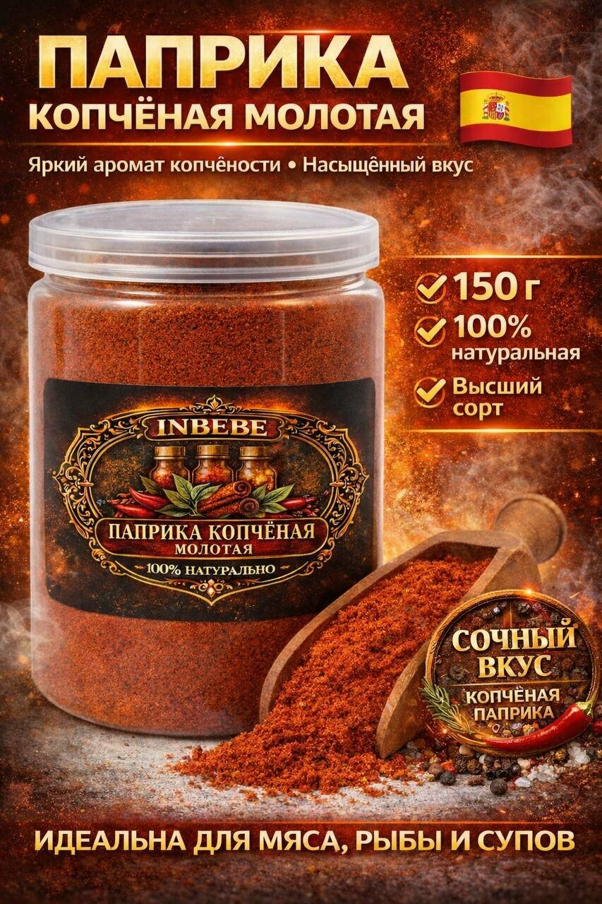 Паприка INBEBE копченая, молотая, натуральная, банка с ключом, 150 г