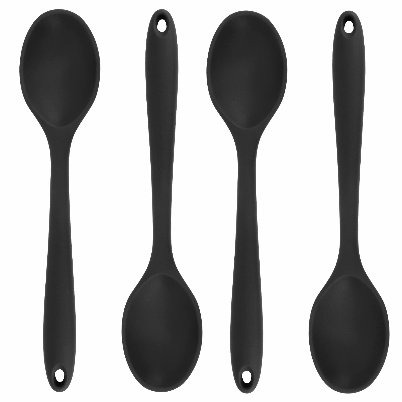 Набор силиконовых ложек для смешивания 4 штуки, термостойкие, для кухни, приготовления и подачи еды, черного цвета, длина 27 см, материал силикон, посуда для перемешивания, не царапает посуду, кухонные инструменты