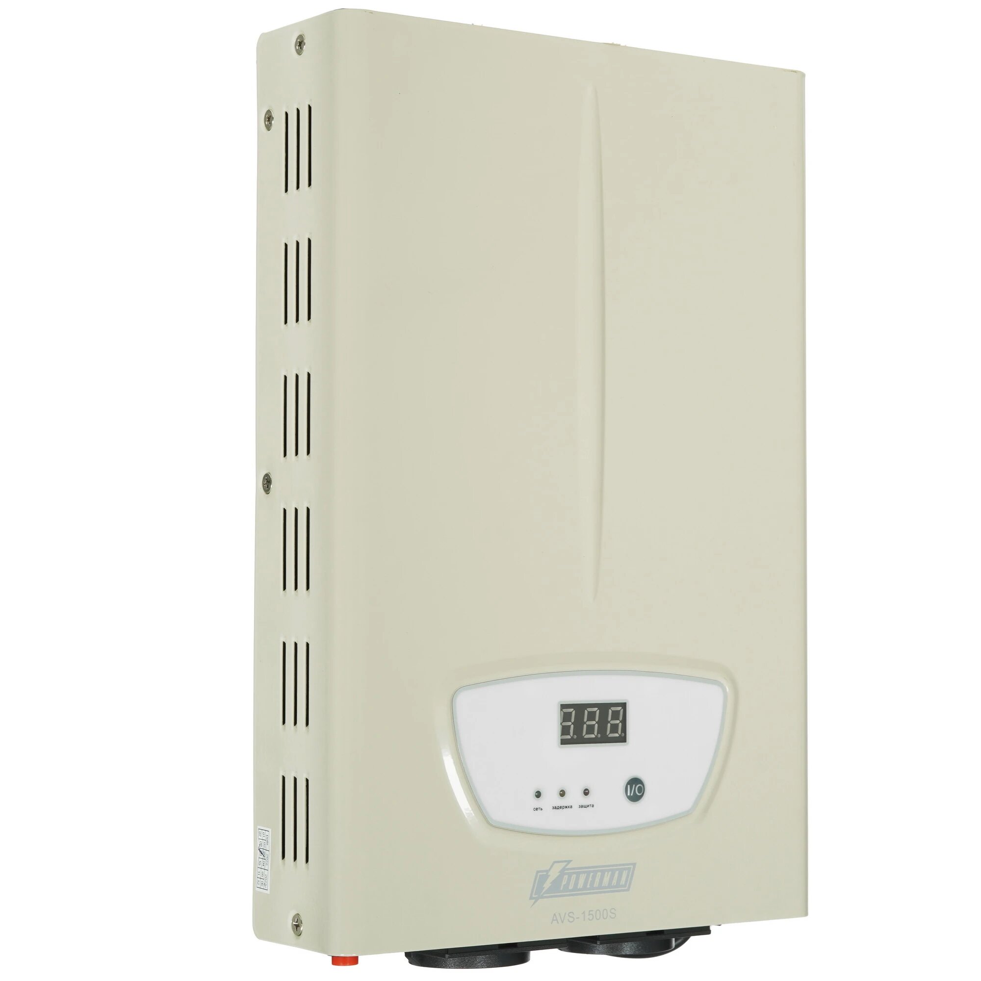Стабилизатор напряжения PowerMan AVS 1500S, белый, мощность 1500 ВА